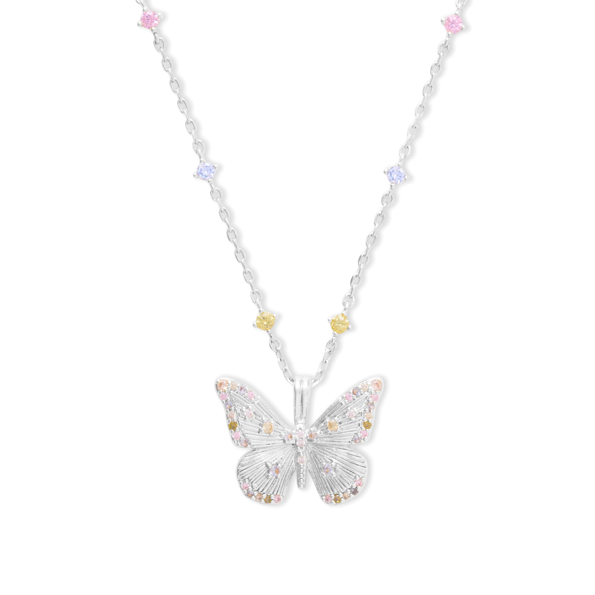 Wanderlust Studio Designer Butterfly Rainbow & Silver Necklace